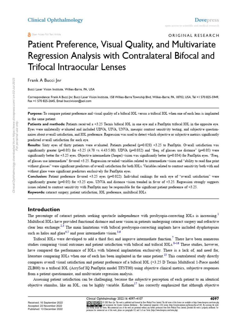 Patient Preference, Visual Quality, and Multivariate Regression ...