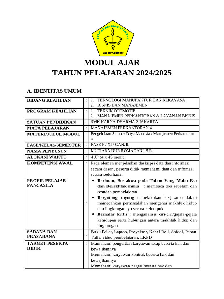 Modul Ajar Mp 4 - Xi Mp | PDF