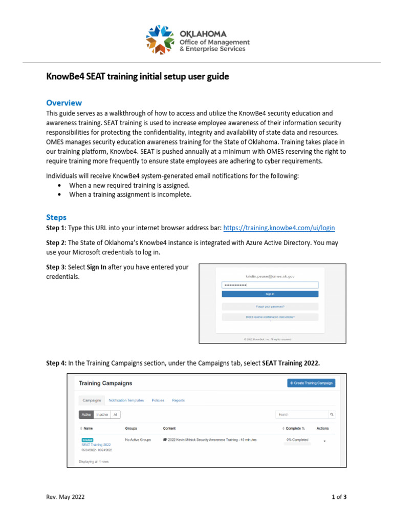 KnowBe4 SEAT Training Setup Guide | PDF