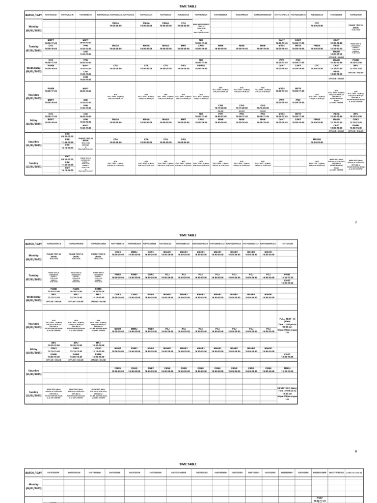 06 JAN To 12 JAN Timetable - SR Seg UPDATED | PDF