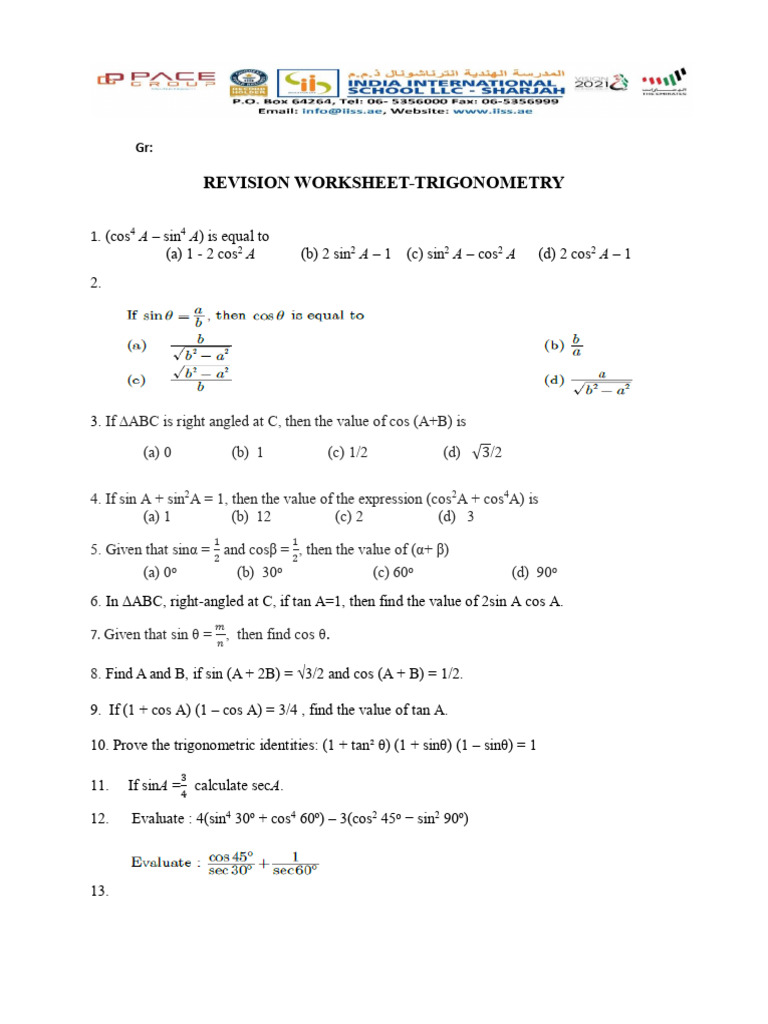 Ws GR 10 Trigonometry | PDF