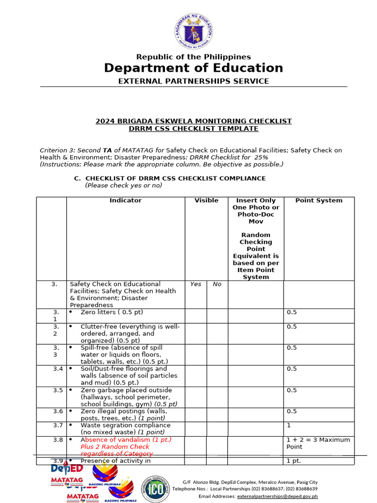 Criterion 3 - Final DRRM Checklist or TA of MATATAG | PDF
