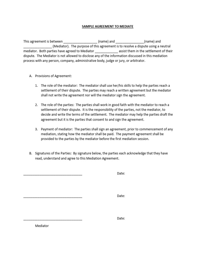 Sample Agreement To Mediate | PDF