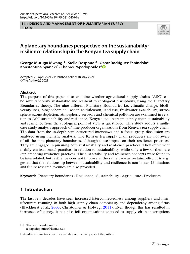 Kenya-Tea Planetary Boundary Model | PDF | Ecological Resilience ...