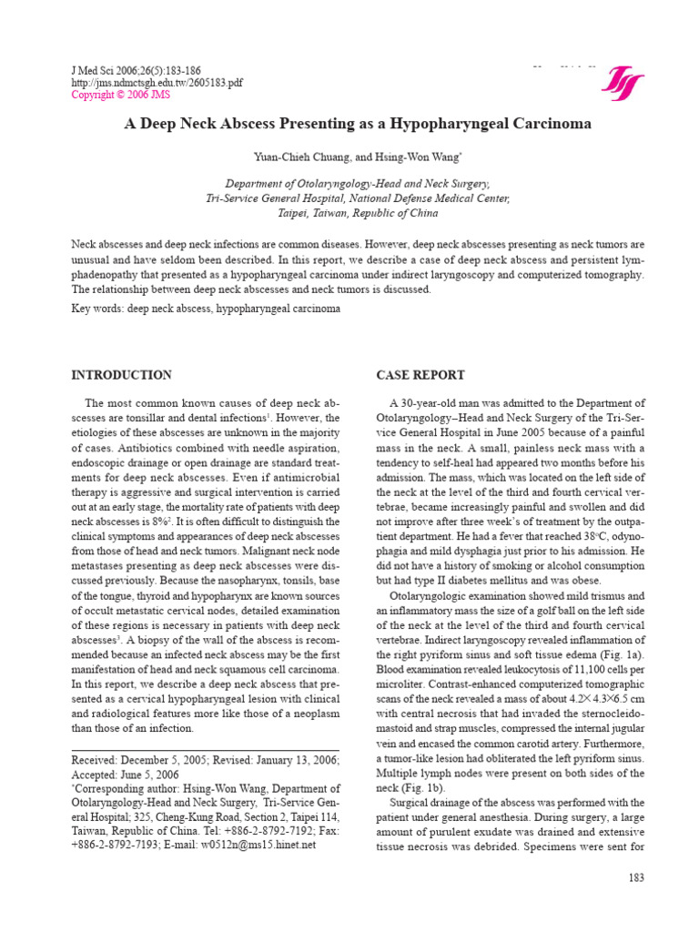 A Deep Neck Abscess Presenting As A Hypopharyngeal Carcinoma | PDF ...