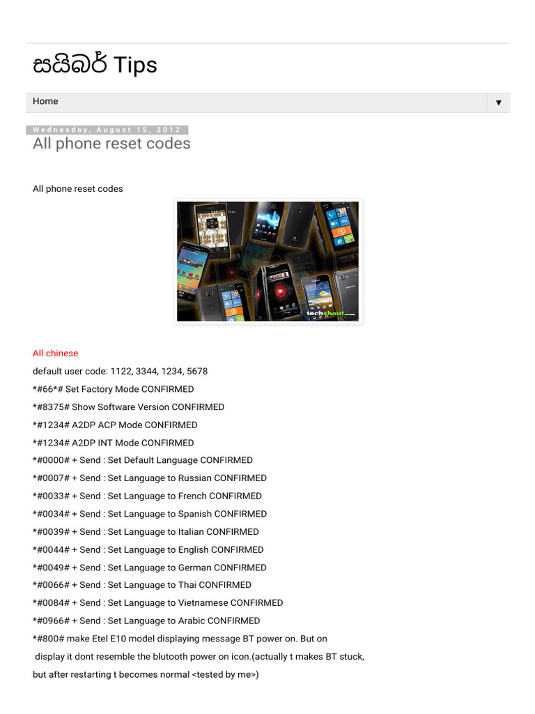 All phone reset codes | PDF | Mobile Telecommunications | Mobile ...