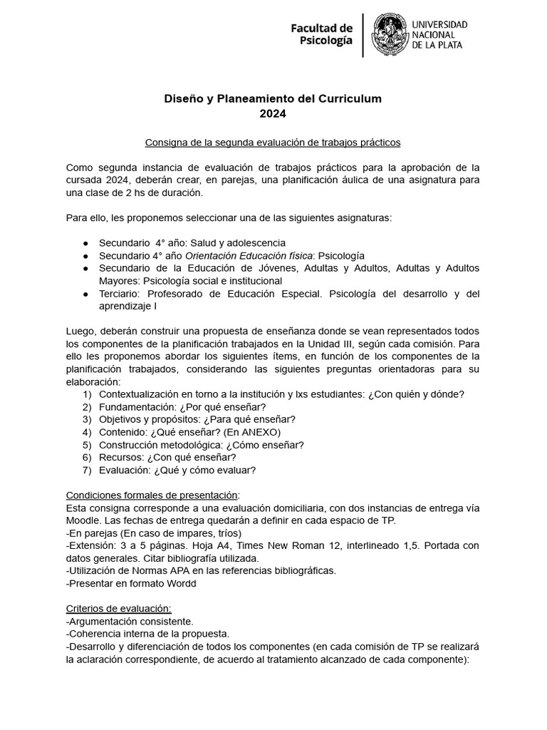 Consigna segunda evaluación DPC_2024 (1) | PDF | Evaluación | Sicología