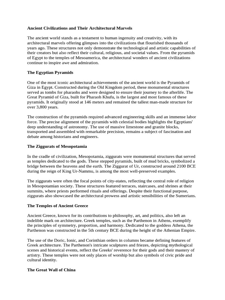 Ancient Civilizations and Their Architectural Marvels | PDF | Egyptian ...