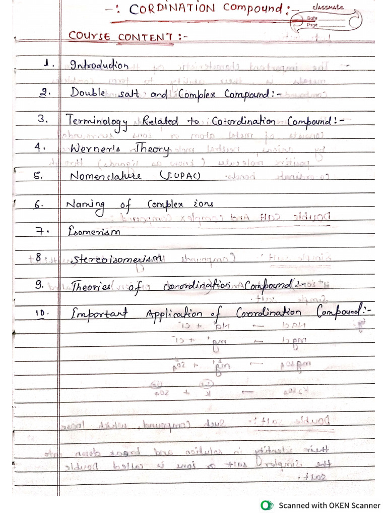 Class 12 - Coordination Compounds - Notes | PDF