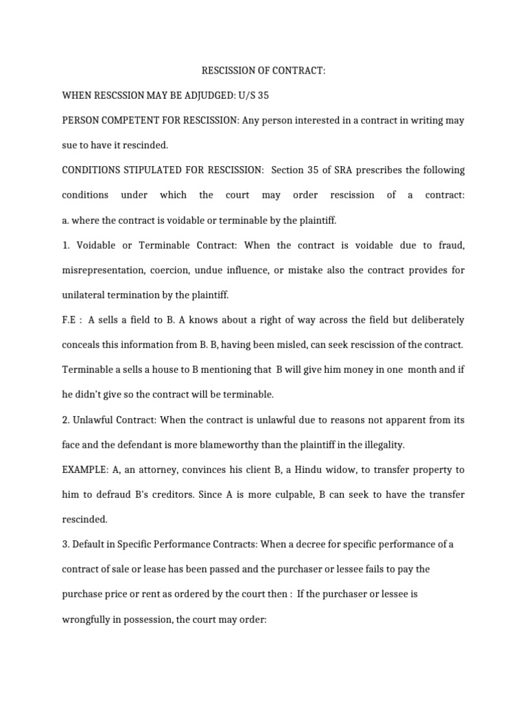 RESCISSION OF CONTRACT | PDF | Legal Concepts | Contract Law