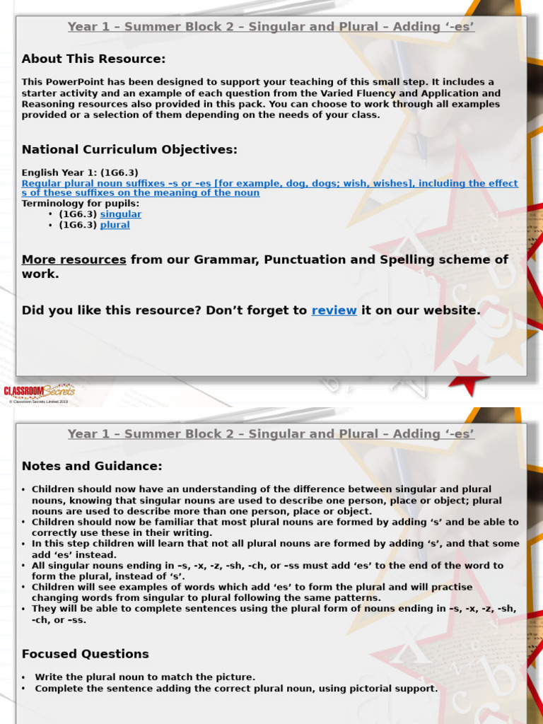 GPS Year 1 Summer Block 2 Step 4 PPT Adding Es | PDF | Plural ...