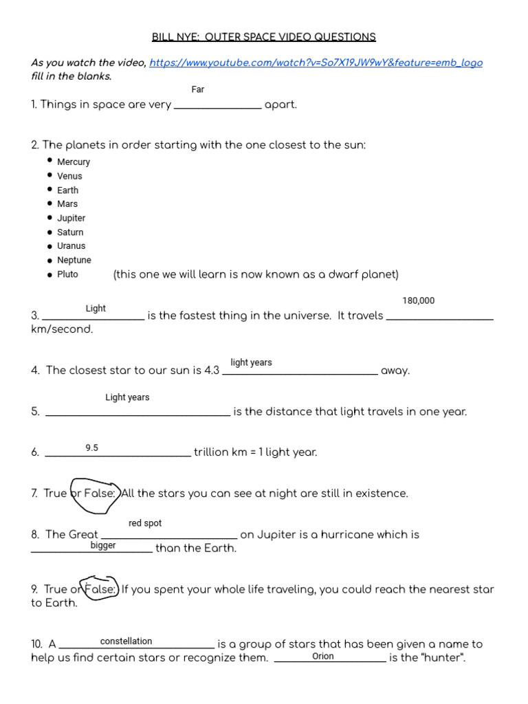 Raaed Sher - Copy of Bill Nye: Outer Space Video Questions | PDF ...