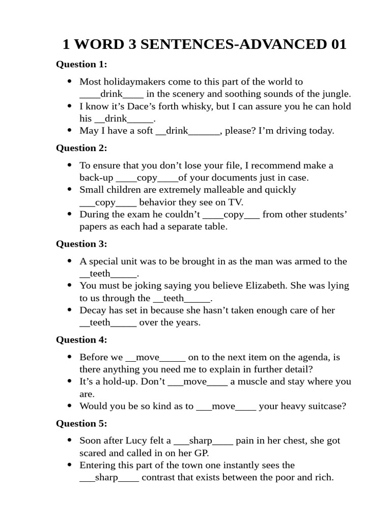 Vocabulary Exercises for Advanced Learners | PDF