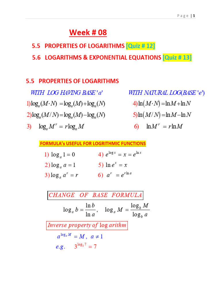 Logarithm Properties and Equations Guide | PDF | Logarithm ...