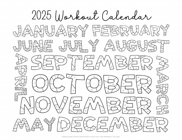 2025 Workout Coloring Calendar | PDF