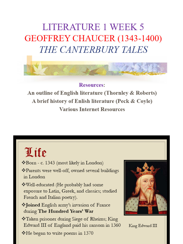 Literature Week 5 Chaucer and The Canterbury Tales | PDF | The ...