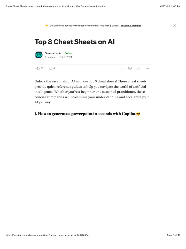 Top 8 Cheat Sheets on AI. Unlock the essentials of AI with our… | by Generative AI | Medium | PDF