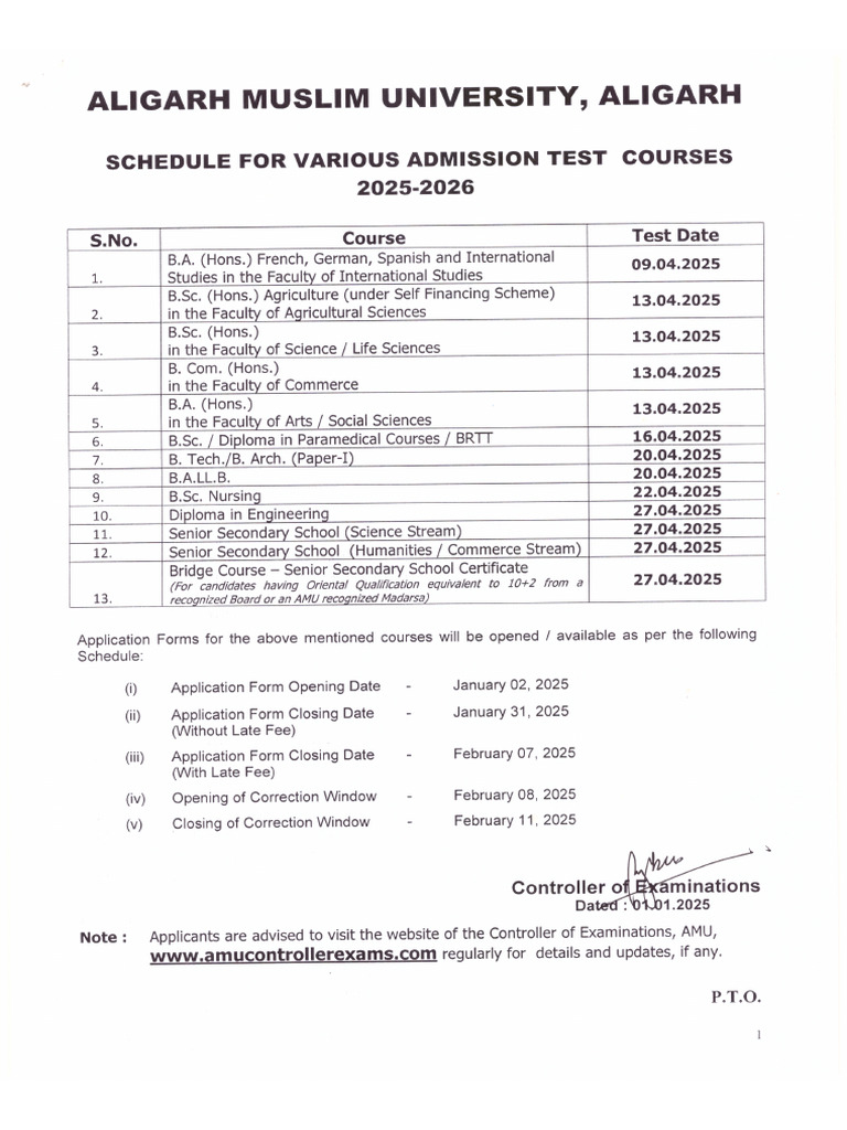 2025 Aligarh Muslim University Admission | PDF