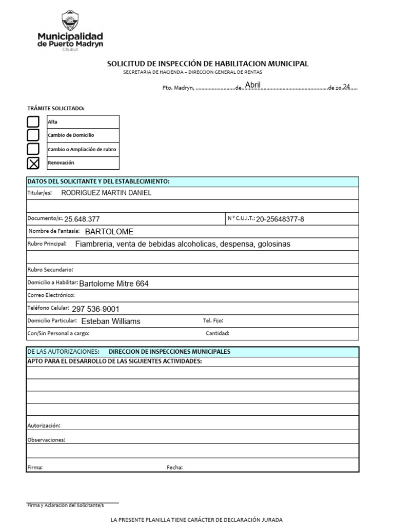 Formulario de Solicitud de Inspeccion Frente | PDF