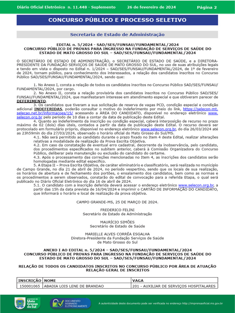 1481edital N. 5 2024 Sad Ses Funsau Fundamental 2024 Result Prel Inscritos | PDF