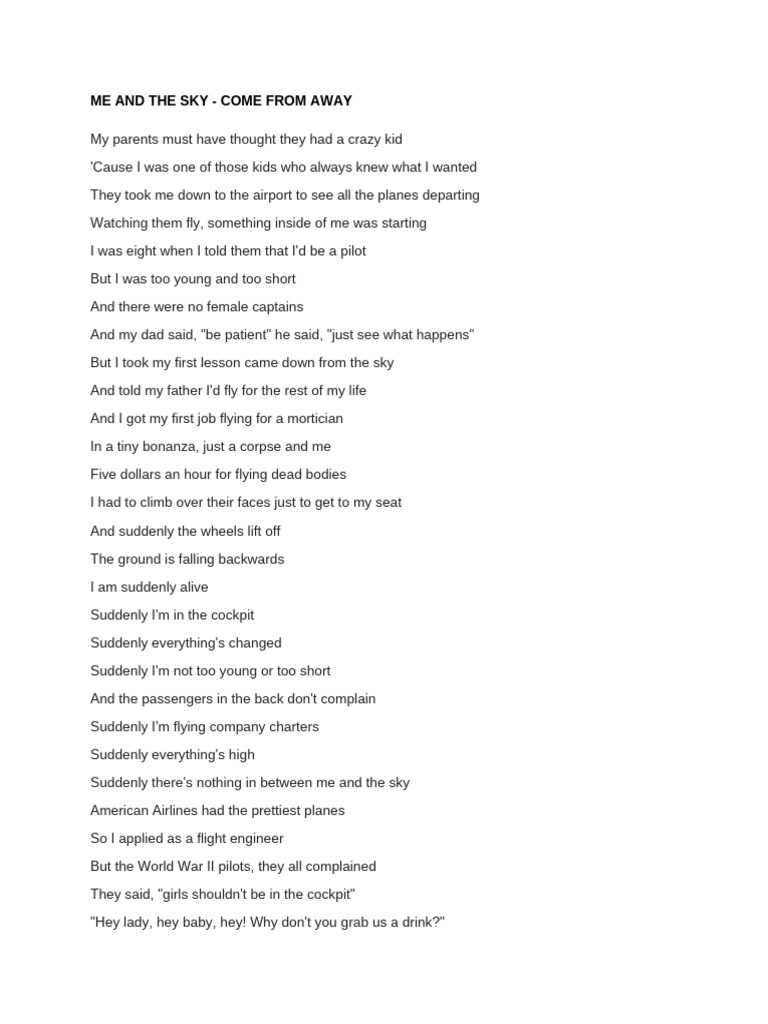 ME AND THE SKY - COME FROM AWAY | PDF | Aviación