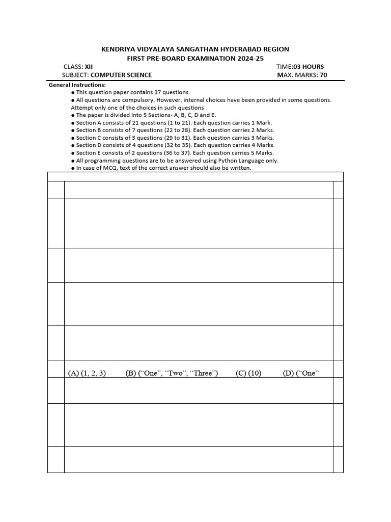 Xii Comp Sci Pb-1 Qp-1 HR 2024-25 | PDF | Computing | Computer Programming