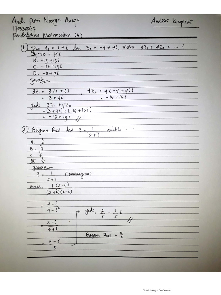 Andi Putri Nooryn Aziqa (170330067) Tugas Analisis Kompleks | PDF