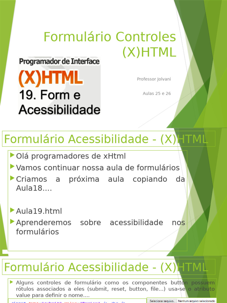 Aula 25 e 26 Formulário Acessibilidade | PDF | Html | Atalho de teclado