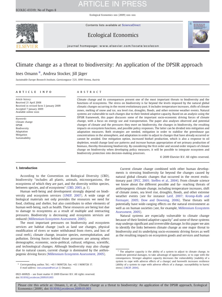 Biodiversity And Dpsir Pdf Greenhouse Gas Climate Change