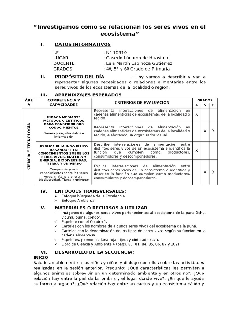 18 - Investigamos Cómo Se Relacionan Los Seres Vivos en El Ecosistema | PDF | Ecosistema | Alimentos