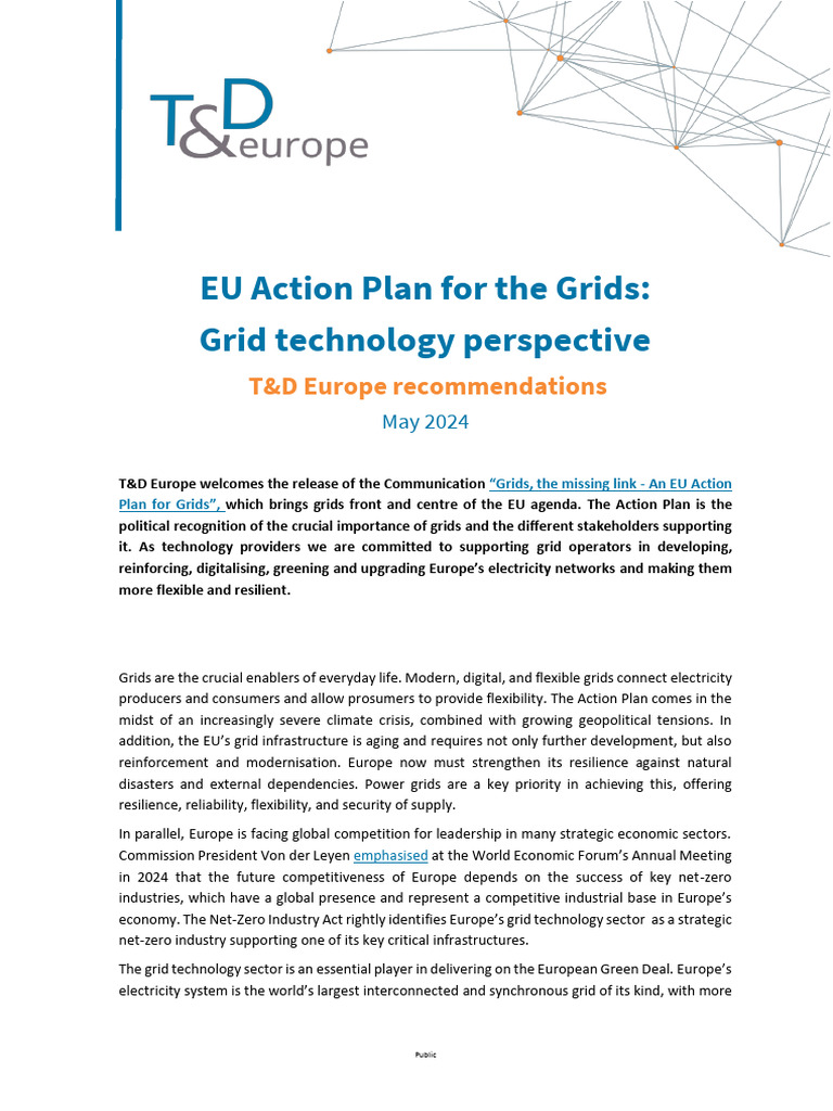 TD Europe Grids Action Plan Position Paper | PDF | Electrical Grid ...