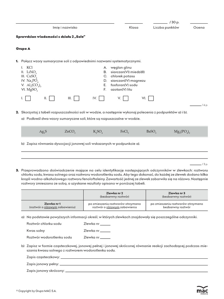 Chemia 8 MAC Sole - 1 | PDF