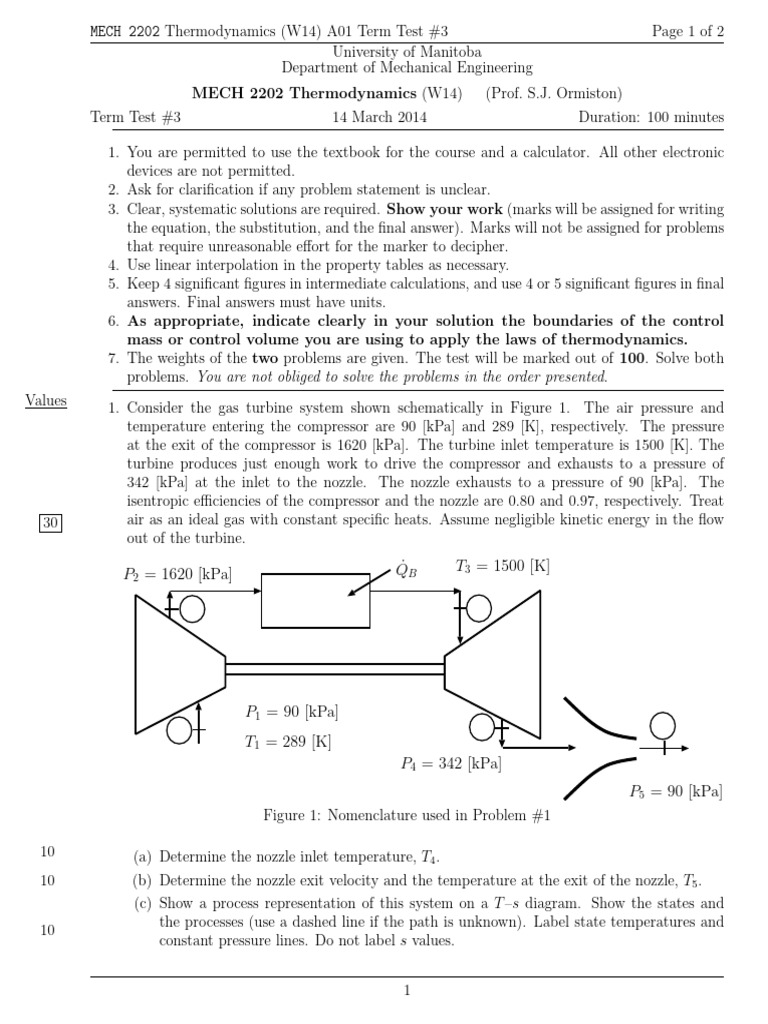 MECH 2202 W14 TT3+solution | PDF | Turbine | Temperature