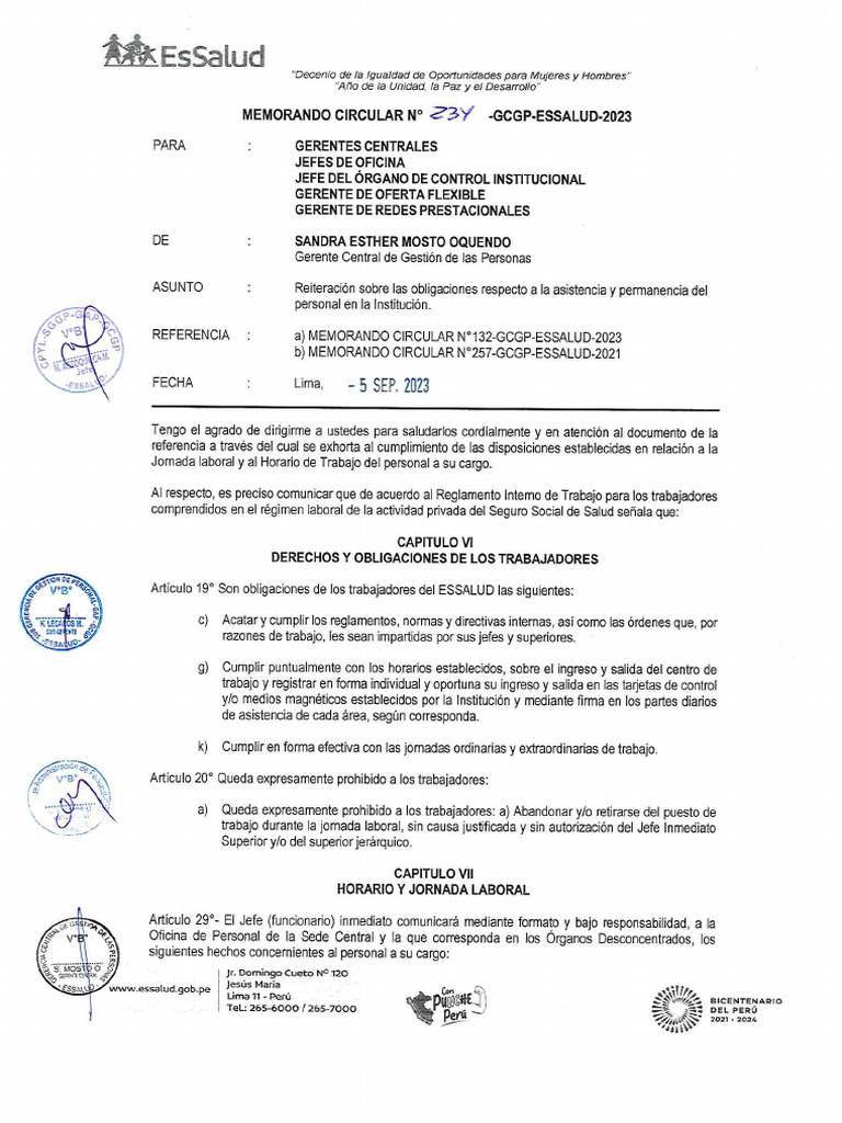 MEMORANDO CIRCULAR N° 234-GCGP-ESSALUD-2023 - Obligaciones sobre ... MEMORANDO CIRCULAR N° 234-GCGP-ESSALUD-2023 - Obligaciones sobre ...