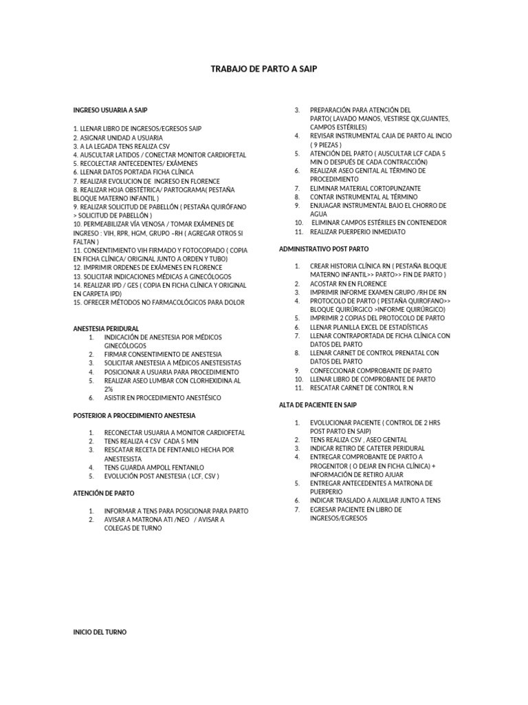 Orientacion Matrones Saip | PDF | Parto | Medicina CLINICA