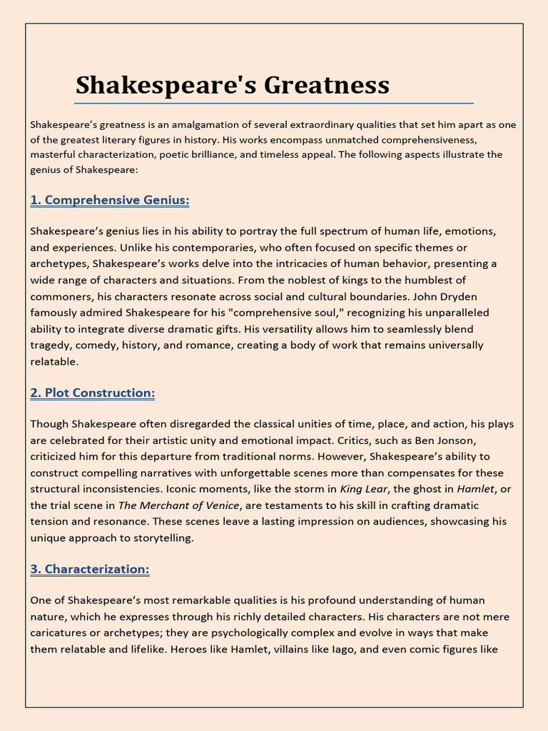 The Timeless Genius of Shakespeare | PDF | William Shakespeare