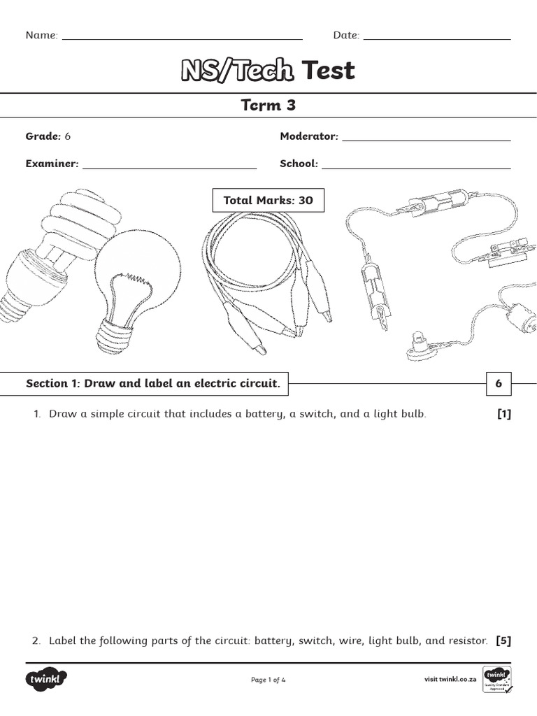 Grade 6 Ns Tech Test Term 3 | PDF | Electric Current | Energy Conservation