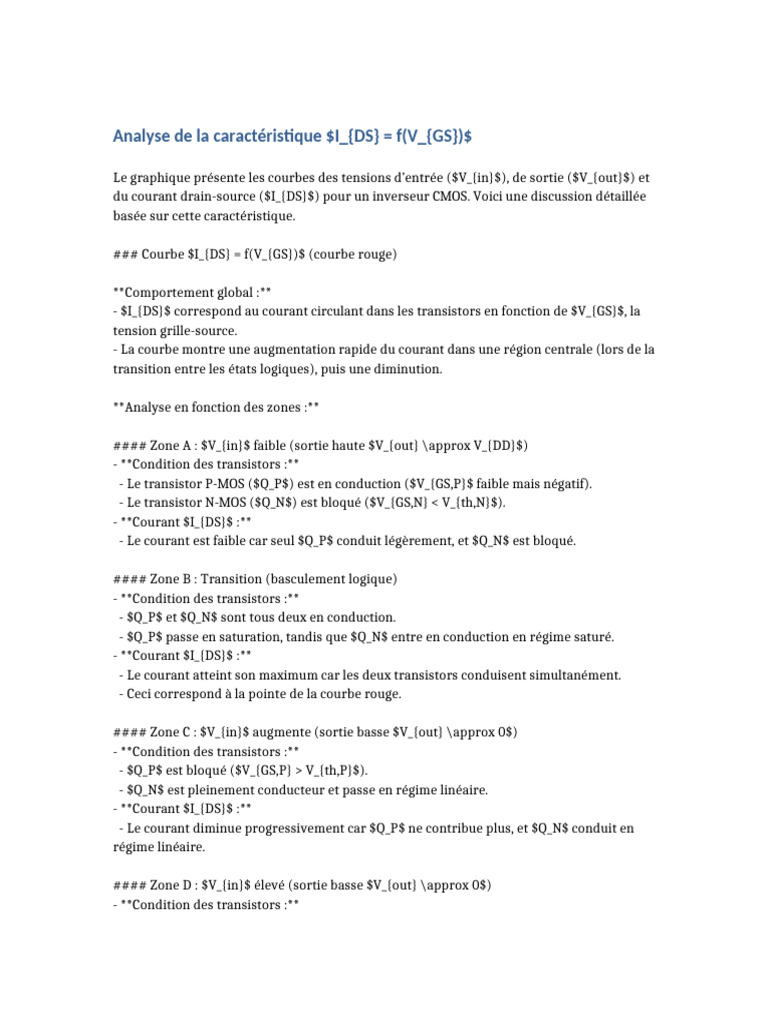 Analyse des courbes $I_{DS}$ d'un inverseur CMOS | PDF | CMOS | Transistor
