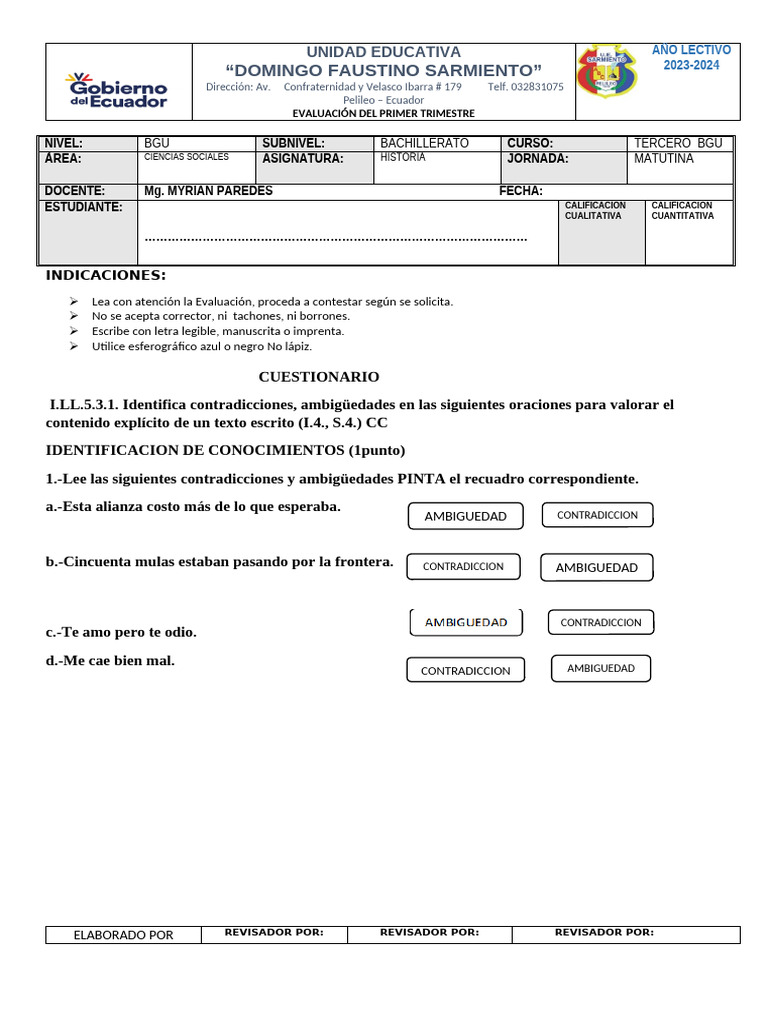 Evaluacion Trimestral | PDF