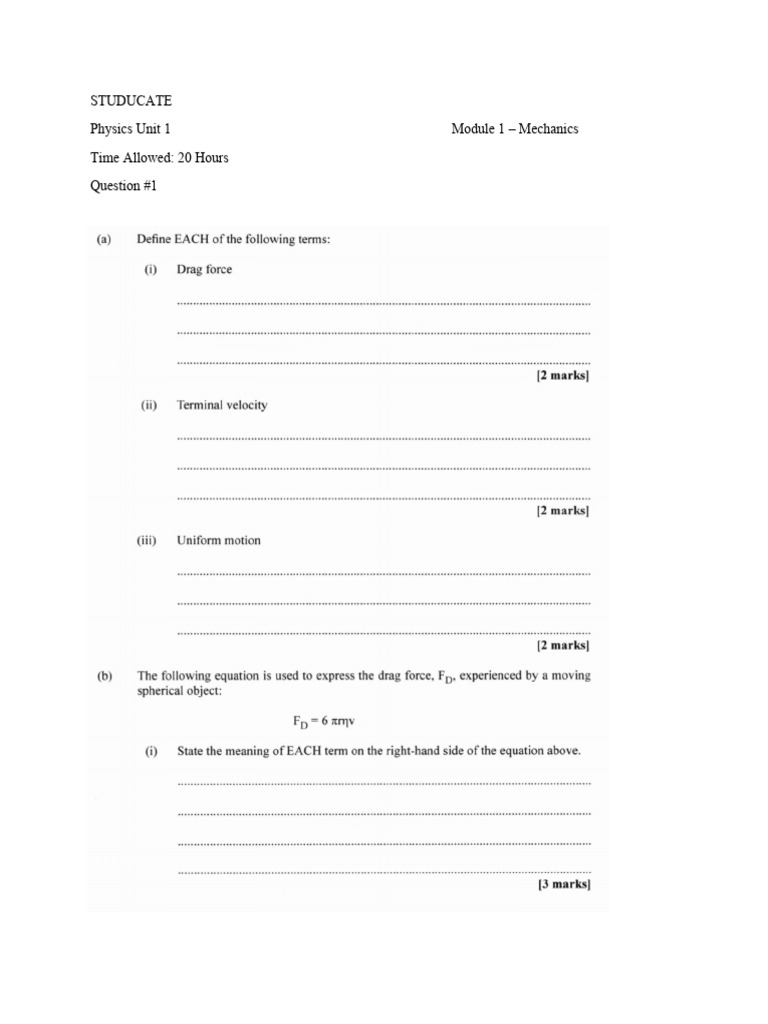 Physics Unit 1 Module 1 Review | PDF