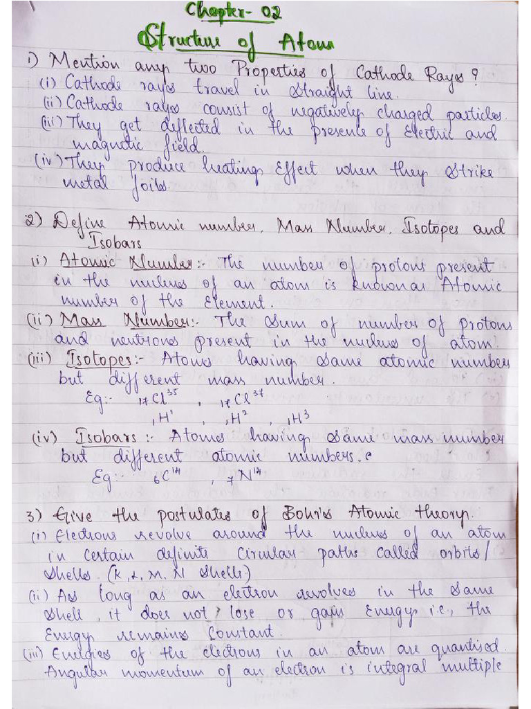 Structure of Atom Questions | PDF
