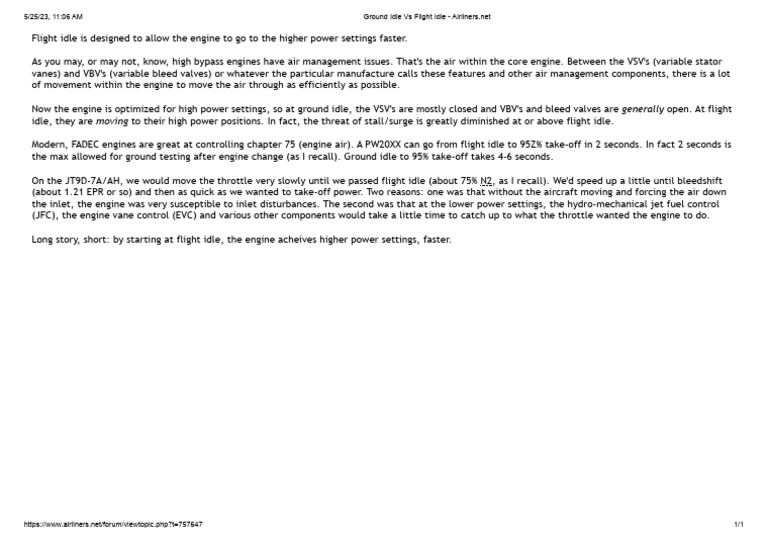 Ground Idle Vs Flight Idle | PDF