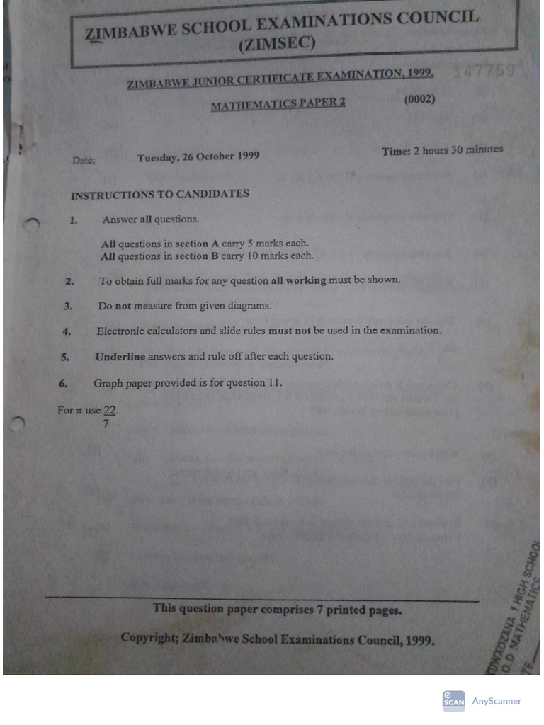 Zjc1999 Maths p2 | PDF