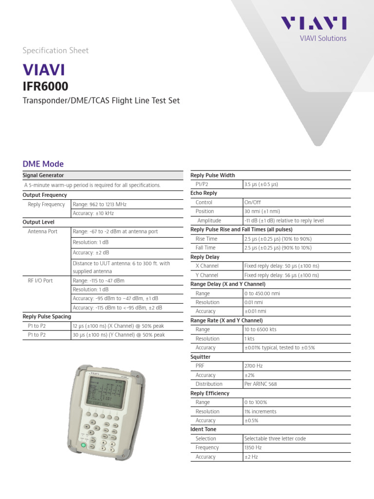 IFR6000 DME/TCAS Test Set Specs | PDF | Information And Communications ...
