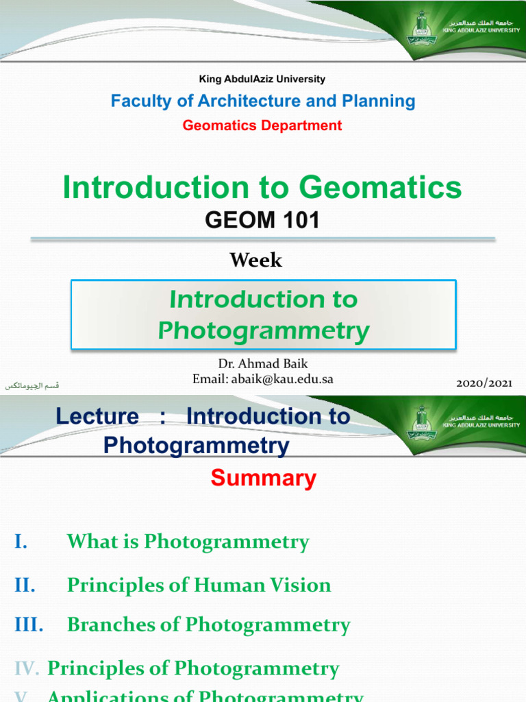 GEOM 101 - Lecture 5 - Introduction To Photogrammetry | PDF | Stereoscopy | Eye