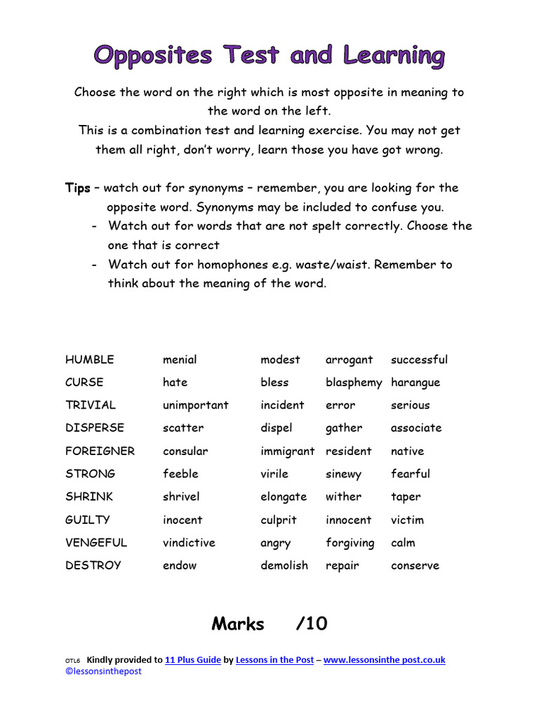 Opposites Test and Learning 61 | PDF
