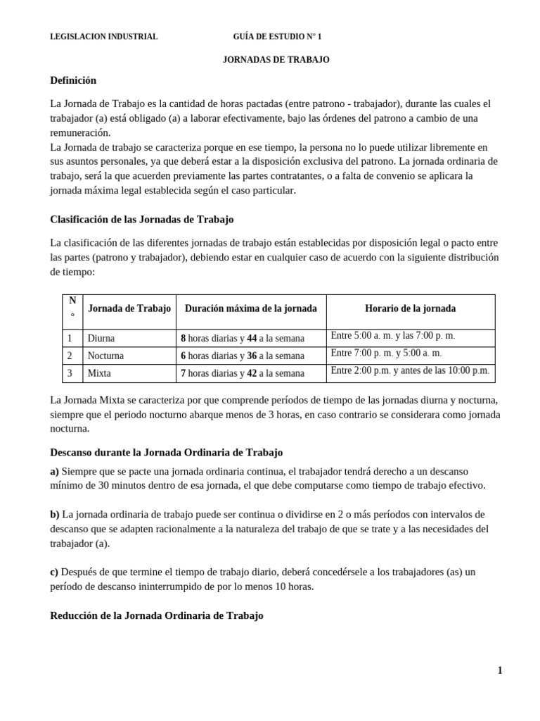 Guia de Estudio 1 Legislacion Industrial | PDF | Tiempo de trabajo ...