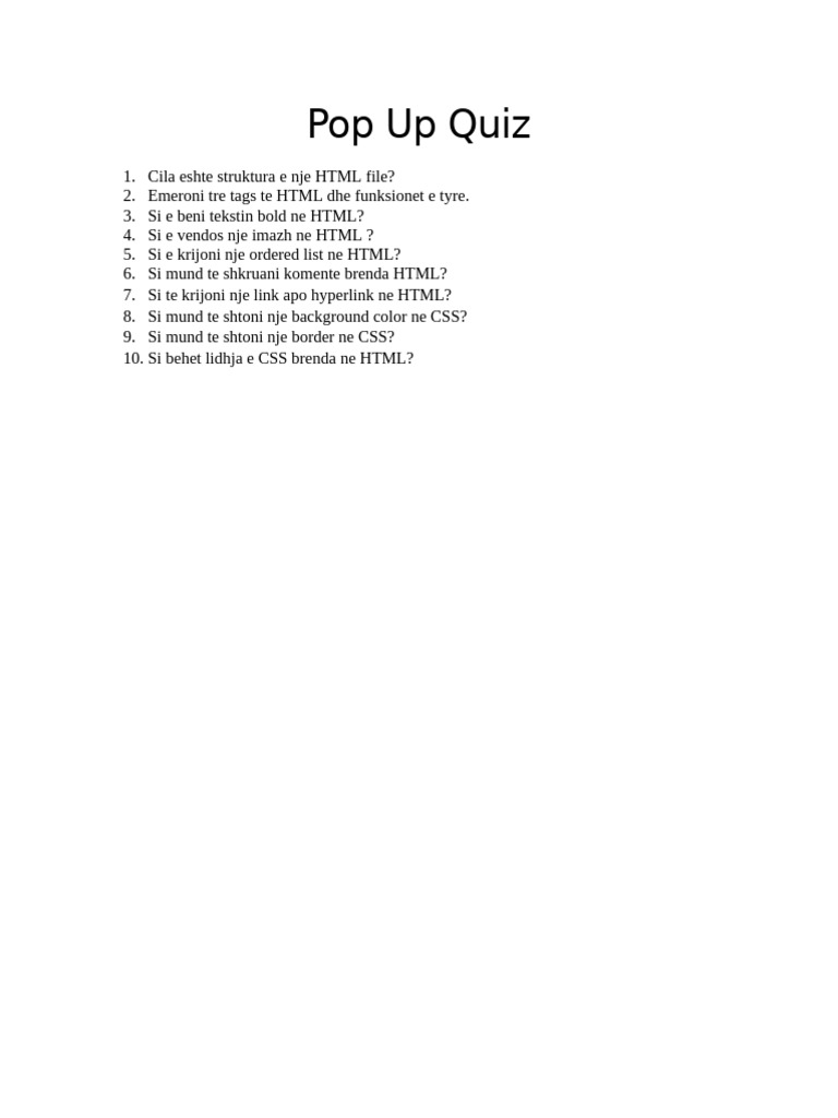 Pop Up Quiz | PDF