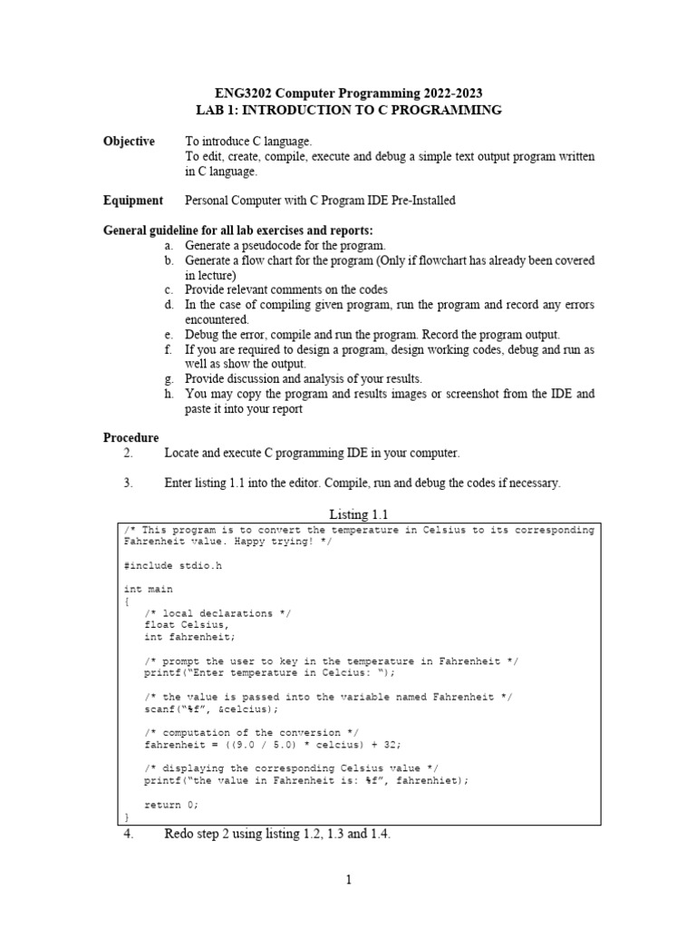 01 LabManual ENG3202 2023-2024 Lab1 | PDF | Fahrenheit | Computer Engineering