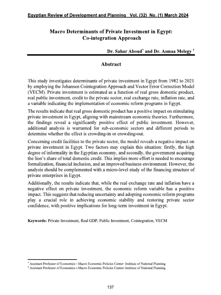 Macro Dterminants of Private Finance in Egypt | PDF